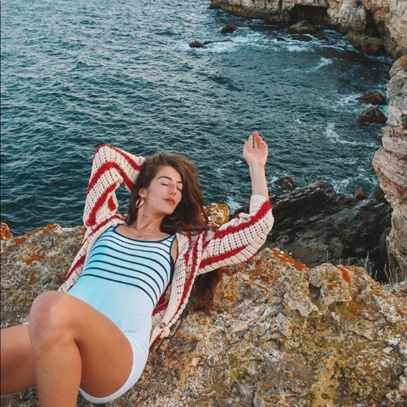 Zara | Pants & Jumpsuits | Nwt Zara Seamless Stripes White Navy ...